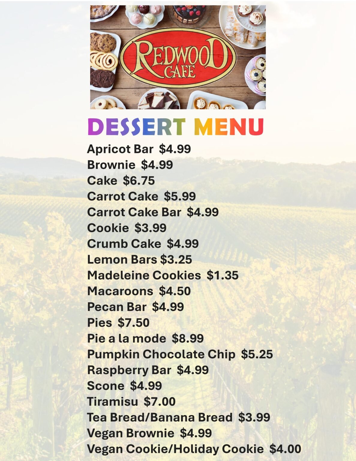 Menu – REDWOOD CAFE